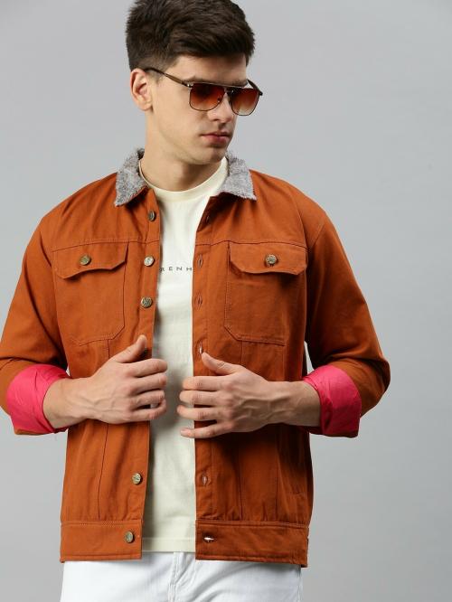 Buy VOXATI Mustard Men Denim Biker Jacket Online at Best Prices in ...