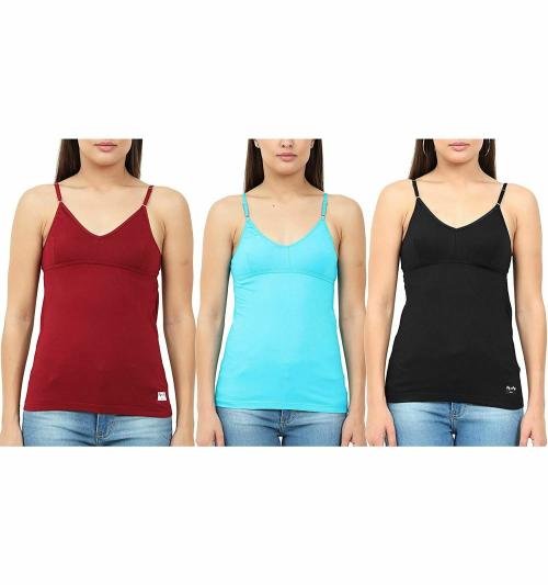 Buy PIP N PAP Multicolor Cotton Non Padded Bra Slip Camisole (Pack of 3 ...