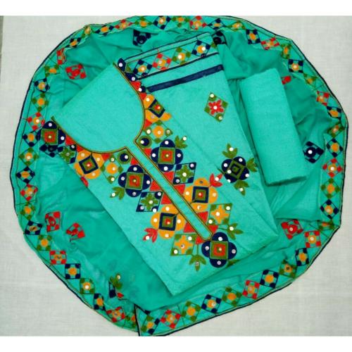 Buy GURHAL Embroidered Chanderi Unstitched Dress Material Teal Online ...