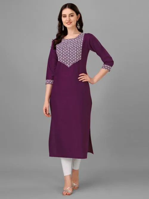 Buy Parnavi Chiken Embroidery Cotton Purple Kurti Online at Best Prices ...