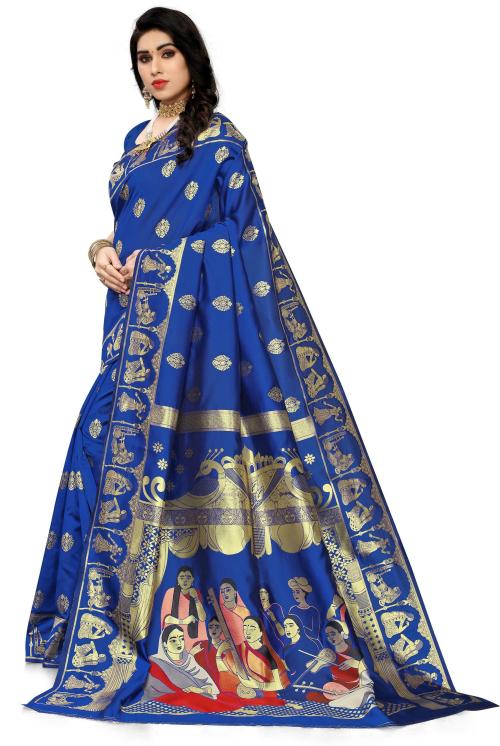 Buy Serona Fabrics Women Blue Printed Silk Blend Regular Saree Online ...