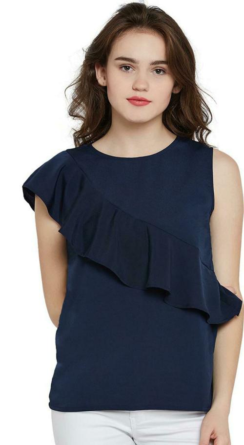 Buy Miss Chase Women Navy Solid Crepe Single Top Online at Best Prices ...