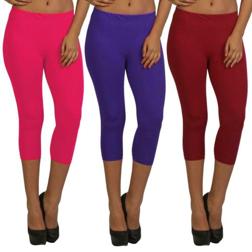 Buy Pixie Store Women Multicolor Solid Cotton Lycra Capris (Pack of 3) Online at Best Prices in ...