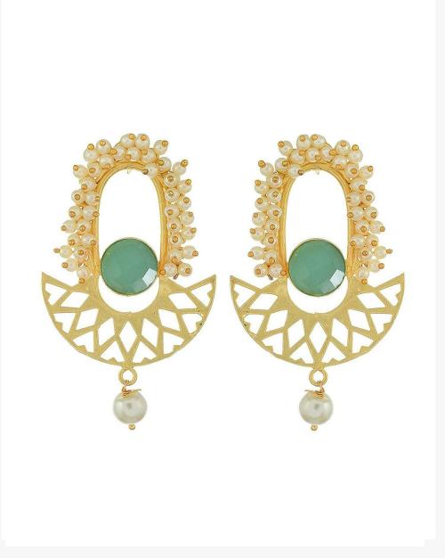 Buy Silvermerc Design Gold Plated Beaded Blue (Women) Chandbali ...