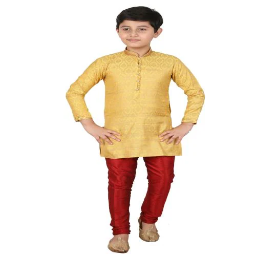 Buy Pro-Ethic Style Developer Yellow Embellished Design Silk Kurta ...