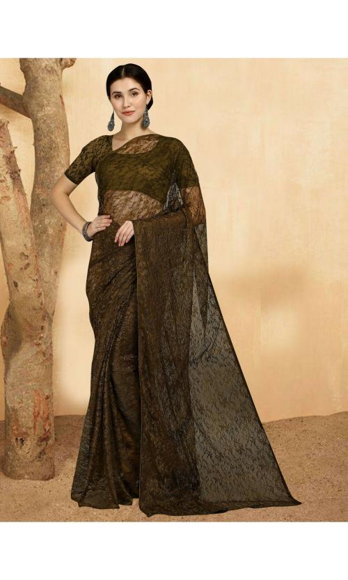 Buy NOPSE Women's Net Jacquard Designer Saree (Aarya Olive) Online at ...