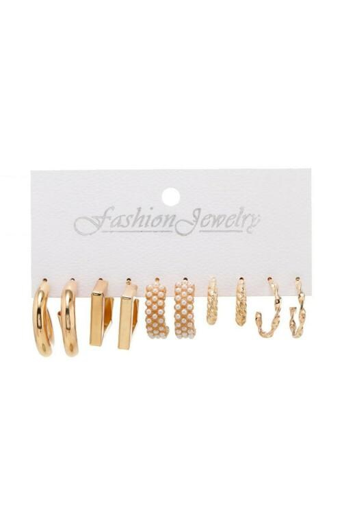 Buy Myjewel Brass Geometric Twisted Pearl Hoop Earrings Combo 5 Pair ...