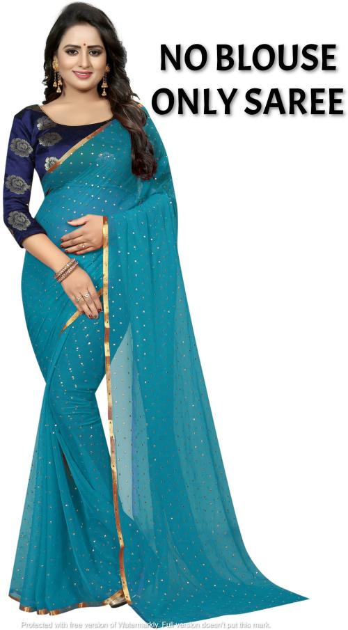 Buy Febo Fashion Women Light Blue Embellished Chiffon Single Saree ...