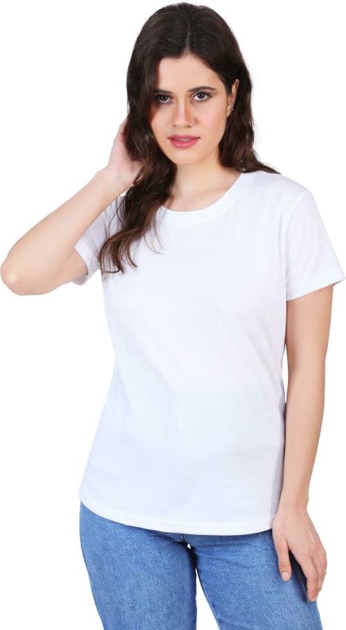 Buy Nice Queen Women White Solid Cotton Blend T-Shirts (Large) Online at Best Prices in India ...