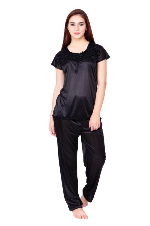 Come 4 Try Women's Satin Plain/Solid Maroon Night suit. Top & Pajama ...