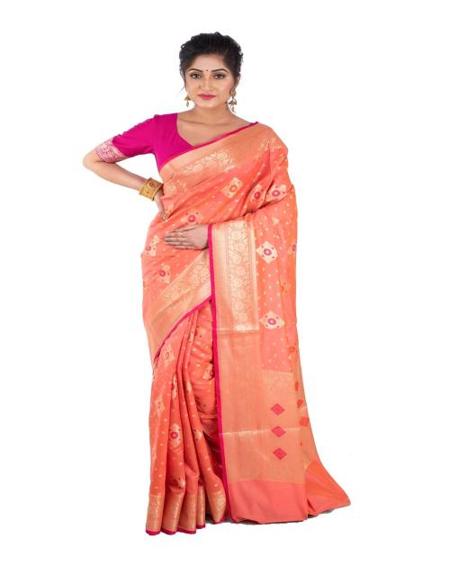 Buy Naeusa Jacquard Banarasi Cheak Square Meena Woven Zari Contarst ...