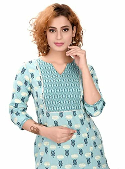 Buy RSK Ethnic Wear Women Blue Embroidered Cotton Flex Straight Kurta Palazzo Set - S Online at ...