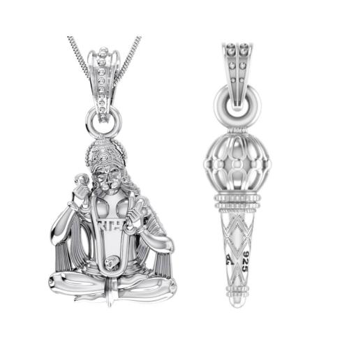 Buy A Akshat Sapphire Pure Silver God Hanuman Ji With Gada Pendants ...