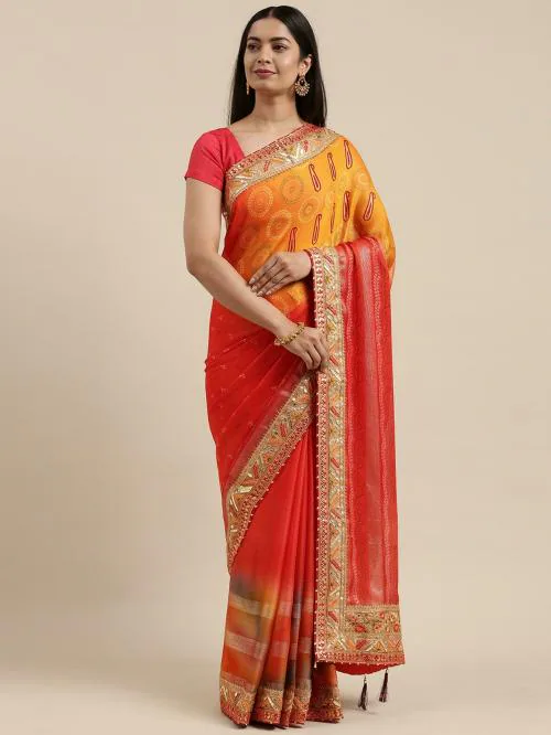 Buy VASTRANAND Women Red Poly Chiffon Woven Design Saree Online at Best ...