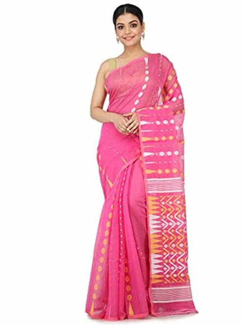 Buy PinkLoom Women Pink Jamdani Saree Online at Best Prices in India ...