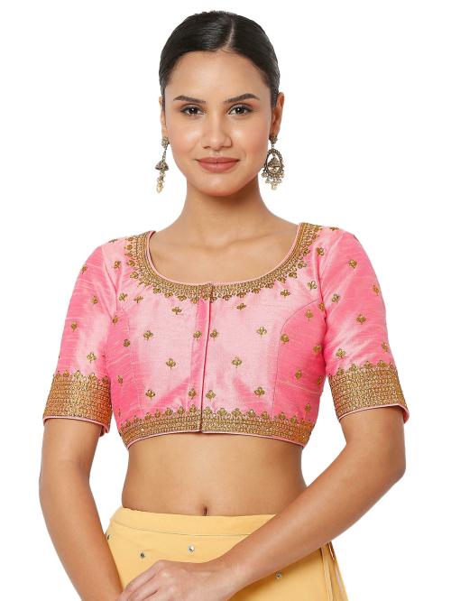 Buy Salwar Studio Women's Baby Pink Silk Blend Embroidered Readymade Saree Blouse Online at Best ...