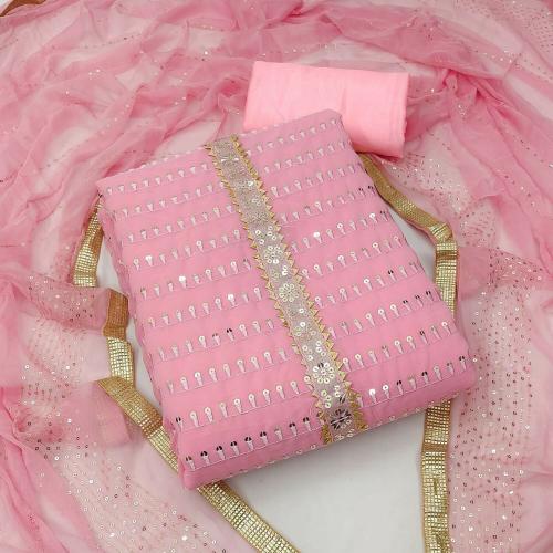 Buy GURHAL Embroidered Georgette Unstitched Dress Material Pink Online ...