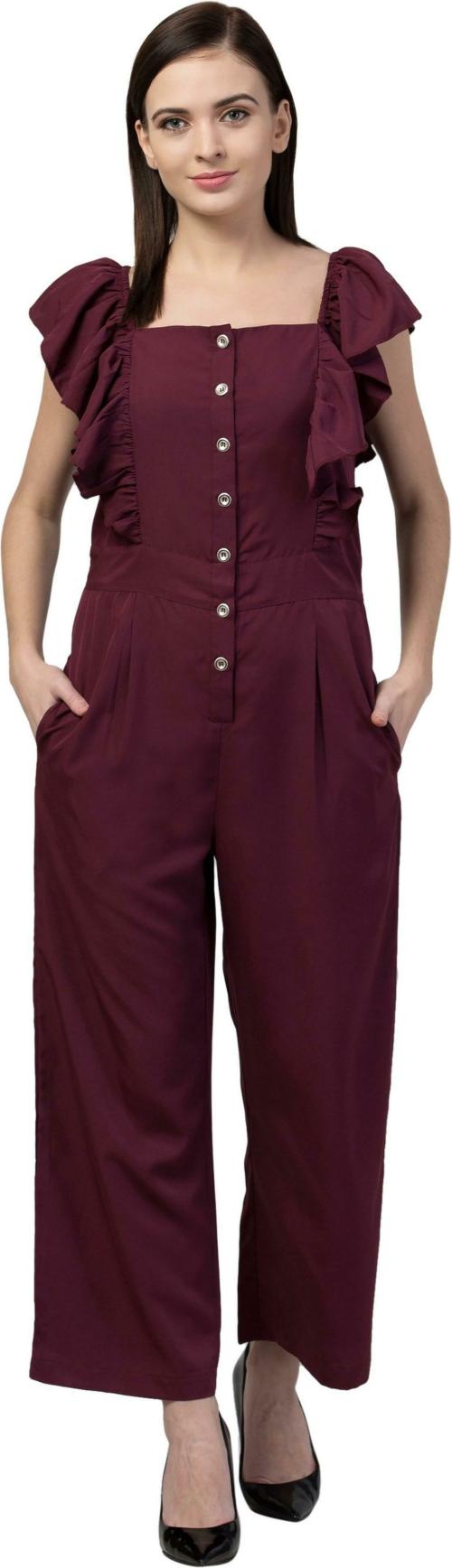 Buy Lilyn Women Maroon Solid Poly Crepe Jumpsuit (size S) Online at Best Prices in India - JioMart.
