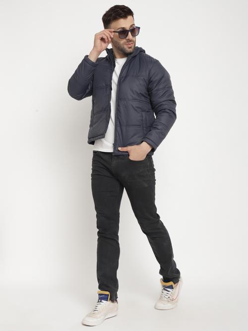 Buy Better Think Men Blue Self Design Nylon Quilted Jacket (S) Online ...