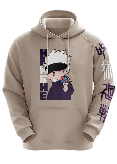 Buy Beige - Large Satoru Gojo flower HEHEHE Jujutsu Kaisen Hoodie For ...