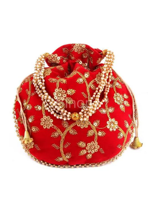 Buy Binori Red Rajasthani Style Royal Clutch Silk Potli Online at Best ...