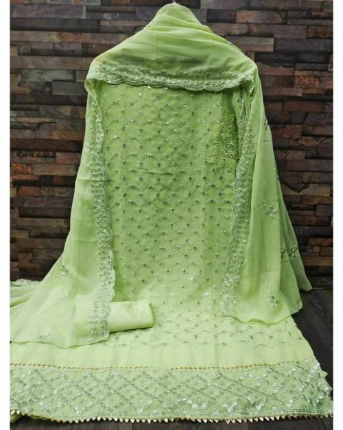 Buy ICCIT FAL Women Green Embroidered Georgette Salwar Suit Material ...