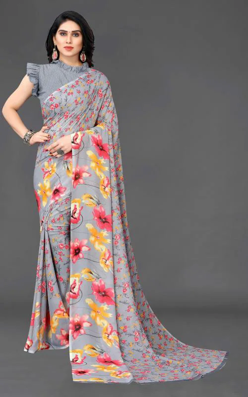 Buy SAREYA VEELA Daily Wear Women Pink Georgette Sarees Online at Best ...