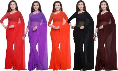 Buy Kashvi Sarees Women Multicolor Solid Georgette Chiffon Blend Pack of 5 Saree Online at Best ...