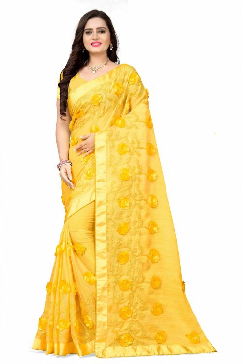 Buy Riva Enterprise Women Yellow Embroidered Chiffon Saree Online at ...