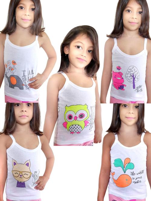 Buy Hap Girls White Cotton Printed Pack Of 5 Camisoles With Animal ...