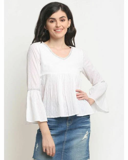 Buy La Zoire Full Sleeves V-Neck Cotton Top Online at Best Prices in ...