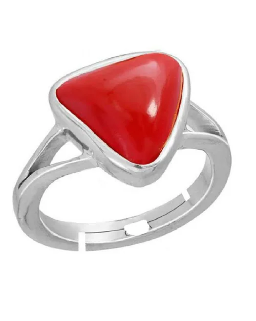 Buy Jaipur Gemstone Natural coral stone ring silver plated moonga ring ...