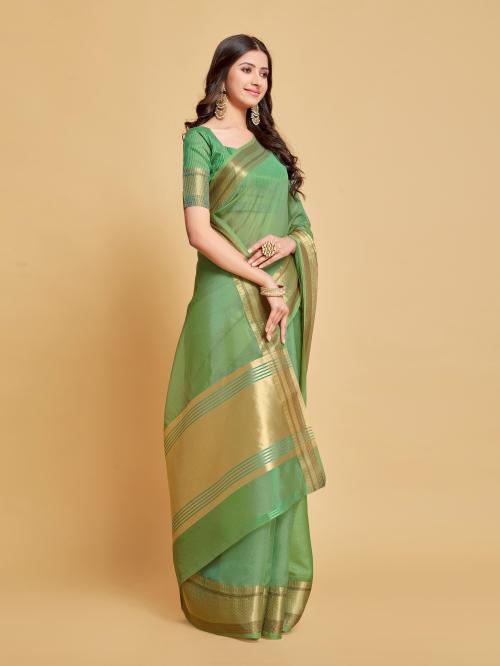 Buy Jinal & Jinal Women Green Woven Organza Kanjivaram Saree (Siyaaa ...