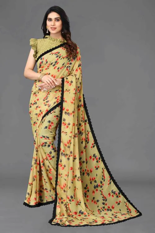 Buy sareya veela Daily Wear Women Cream Floral Print Georgette Sarees ...