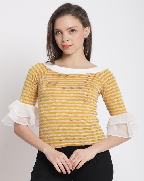 Buy The Mini Needle Girls Small Size Mustard Striped Top/Stylish Casual ...