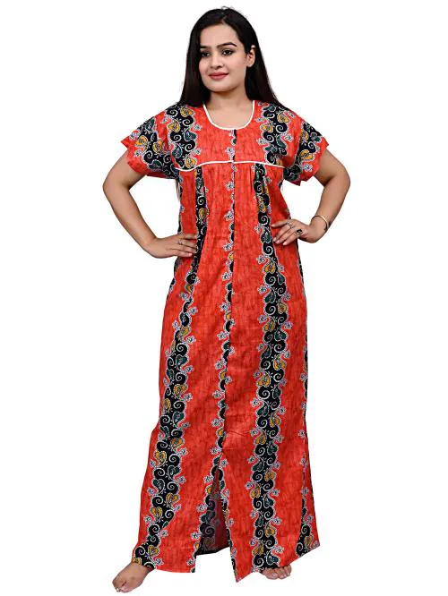 Buy NACNO Women's Pure Cotton Front Open Sleepwear Nighty/Maxi ...