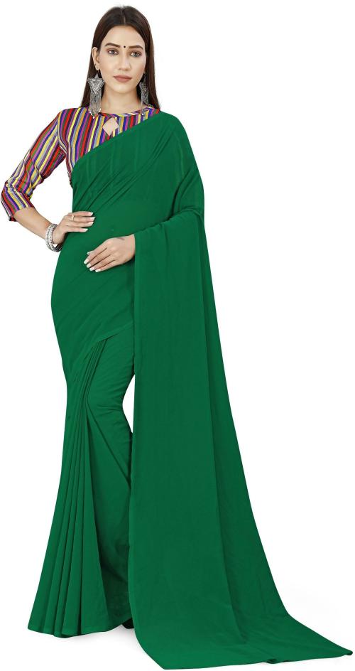 Buy Anand Women Dark Green Solid Georgette Single Saree Online at Best ...