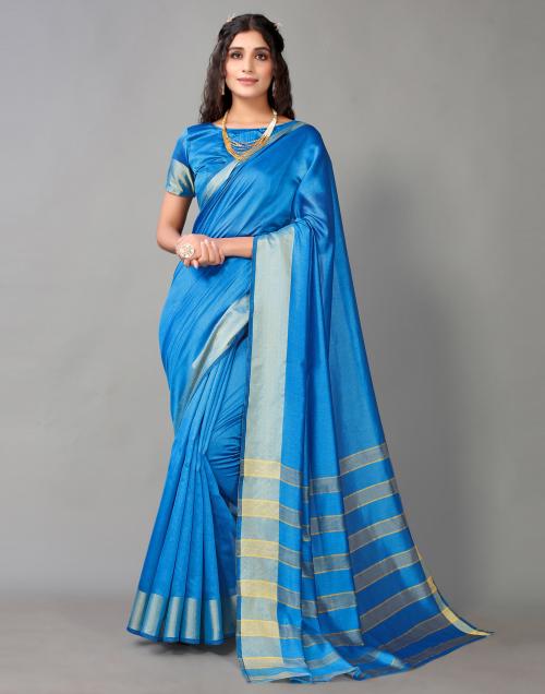 Buy Siril Poly Silk Blue Color Saree with Blouse piece | sarees for ...