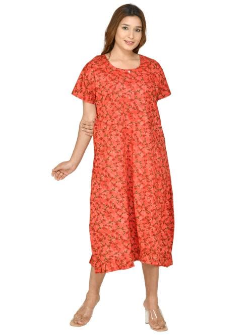 Buy Ribnee Cotton Fabric U Neck Design Short Nighty For Girls/Womens ...