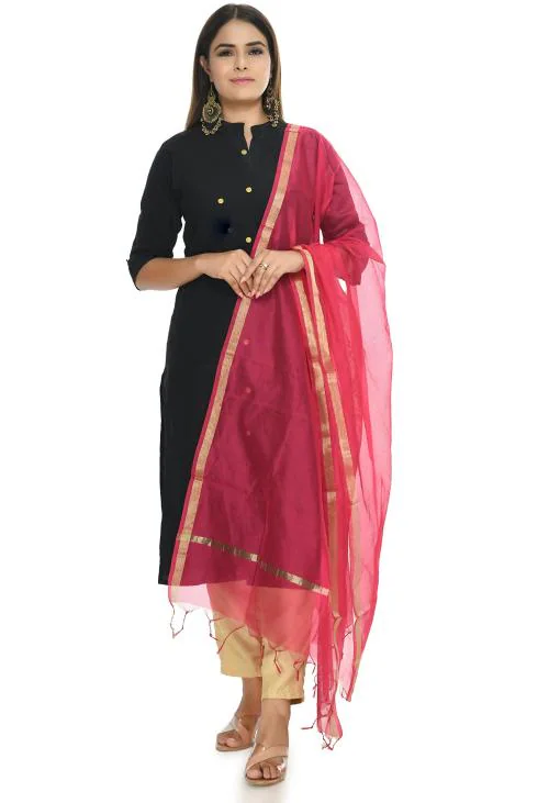 Buy Moeza Women Pink Banarsi Chanderi Piping Dupatta Online at Best ...