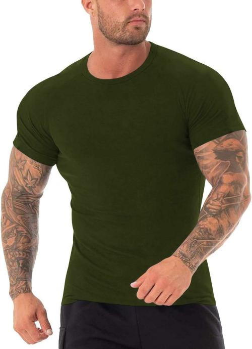 Buy THE BLAZZE Men Army Green Solid Cotton Blend Round Neck T-Shirt (Large) Online at Best ...
