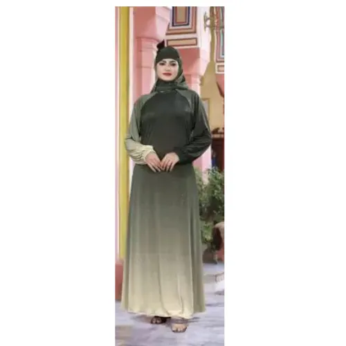 Buy BHUMIFAB Blackgoldembossed Lycra Blend Burqa With Hijab (Green ...