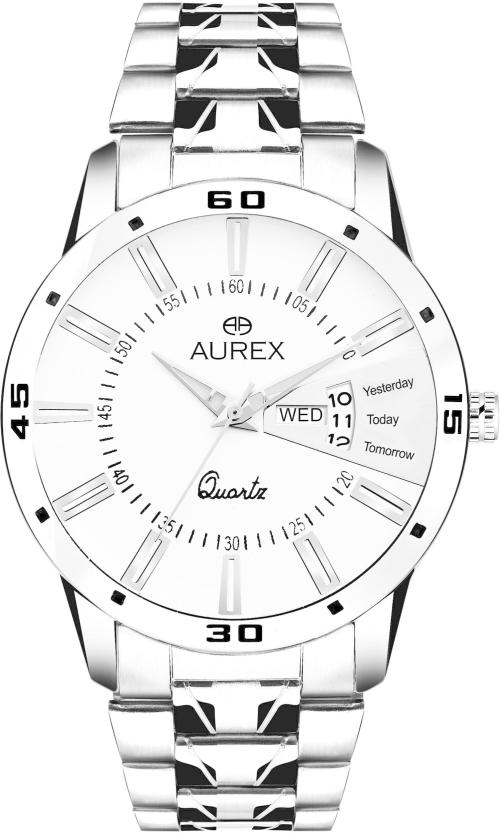 Buy Aurex Analog White Dial Silver Strap Watch For Men - (Ax-Gr102-Whc ...