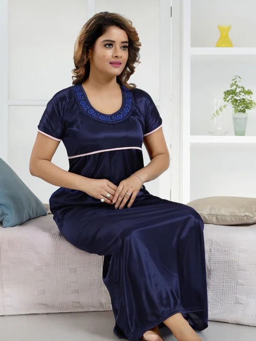 Buy LIGHT TOUCH NIGHTWEAR Women's Satin Solid Maxi Nighty / Nightwear ...