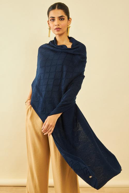 Buy Soch Womens Navy Blue Acrylic Woven Design Shawl Online at Best ...