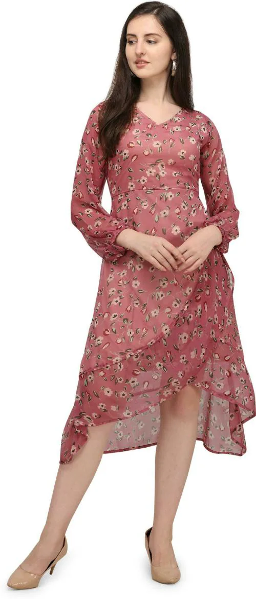 Buy Serein Women Pink Floral Chiffon Single Dresses Online at Best ...