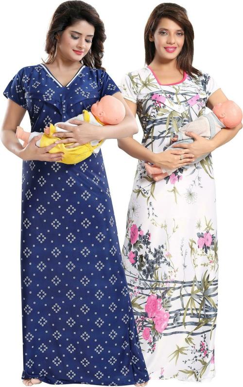 Buy Be You Women Multicolor Printed Satin Maternity/Nursing Nighty ...