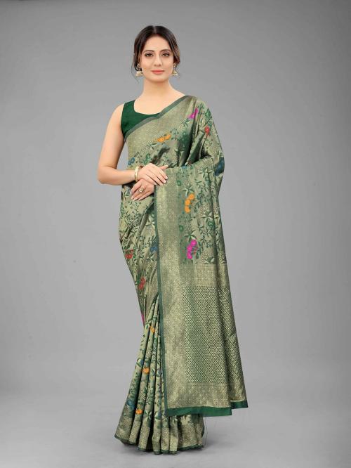 Buy Silk Land Women Green Woven Design Pure Silk Saree ( One Size) Online at Best Prices in ...