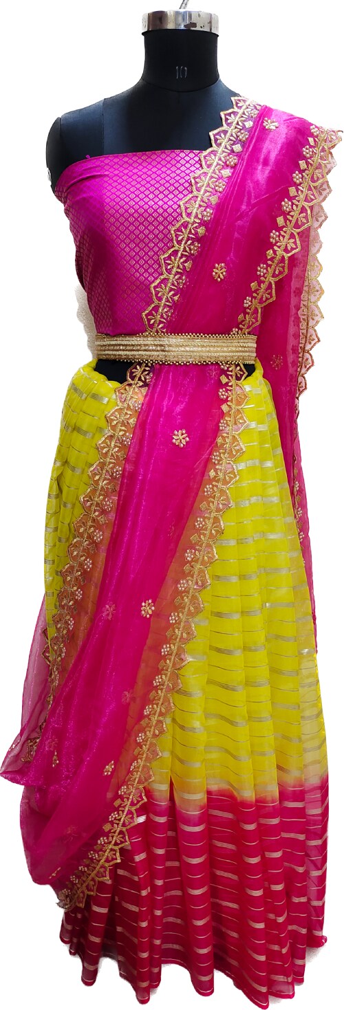 Buy NANCY DESIGNER Women's Organza Checks Jacquard lengha Semi-Stitched ...