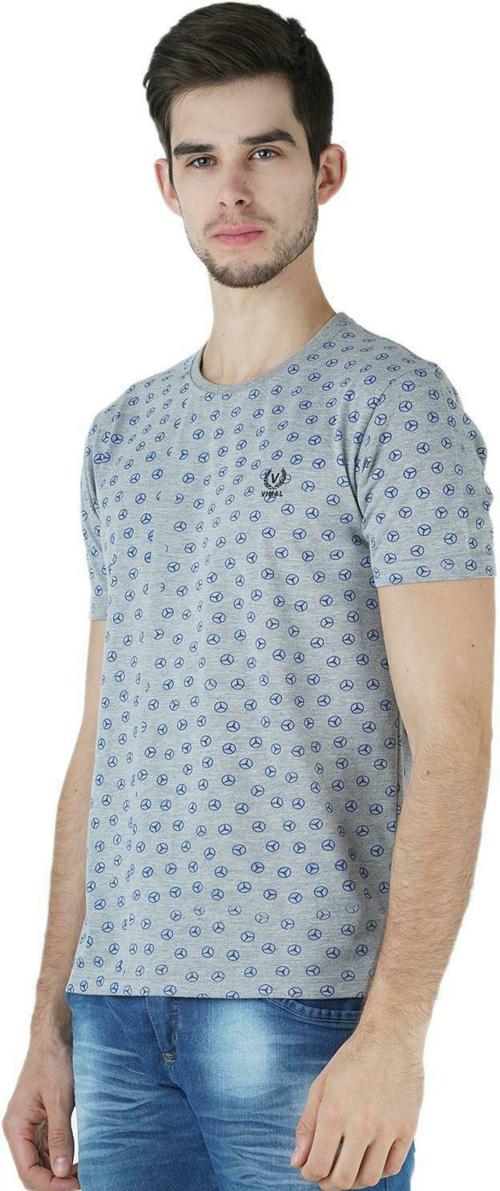 Buy Vimal Jonney Men Grey Printed Cotton Blend T-shirt Online at Best ...